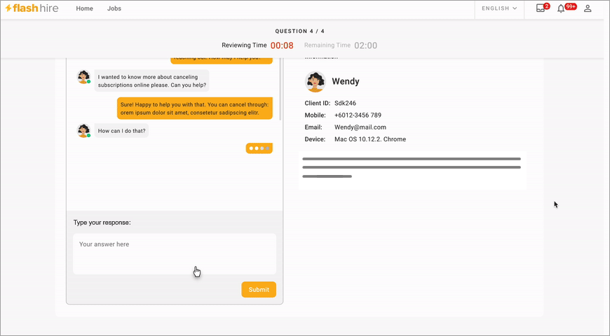 Chat simulation – FLASH Hire